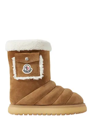 Moncler Gaia Shearling-trimmed Suede Boots - Brown