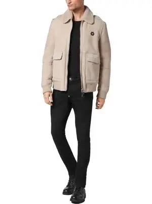 Philipp Plein Logo-patch Shearling Jacket - Neutrals