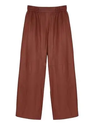 YVES SALOMON Leather Wide-leg Trousers - Brown