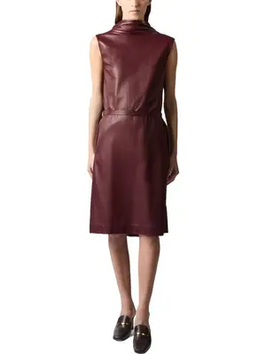 TOD'S Leather Midi Dress - Red
