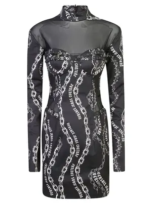 Versace Chain Couture-print Mini Dress - Black
