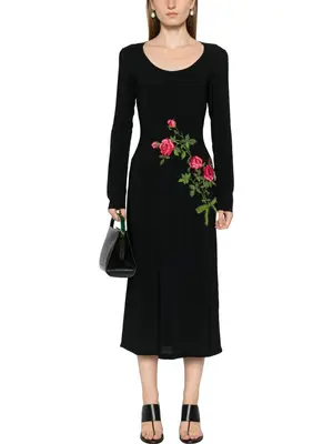 Vivetta Floral-embroidered Midi Dress - Black