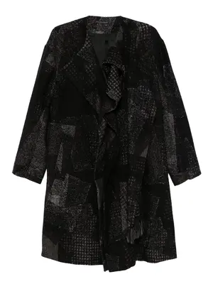 Y’s Patchwork Jacquard Mid-length Coat With Scarf - Black