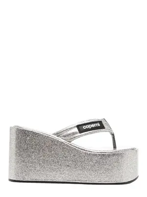 Coperni Coperni 100mm Glitter Wedge Sandals Silver