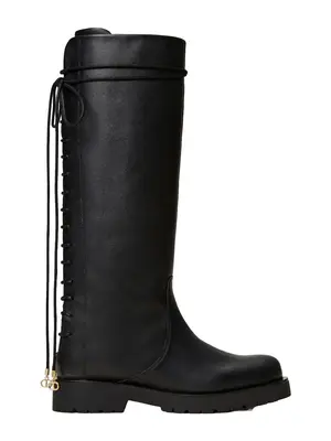 TWINSET Lace-up Leather Knee-high Boots - Black