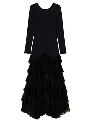 TWINSET Pleated Tulle Flounces Maxi Dress - Black