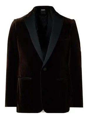 Zegna Satin-trimmed Cotton-velvet Tuxedo Jacket - Brown