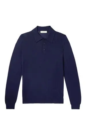 Purdey Logo-embroidered Merino Wool Polo Shirt - Blue