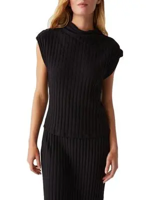 Michael Stars Nara Rib Funnel Neck Knit Top - Black