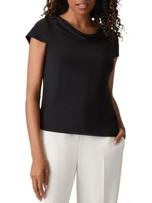 KASPER Cap Sleeve Cowl Neck Top - Black