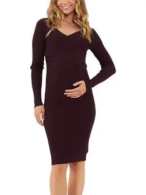 RIPE MATERNITY RIPE MATERNITY Sadie Rib Knit Nursing Dress Maroon