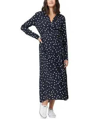 RIPE MATERNITY Spot Shirt Dress - Navy / White