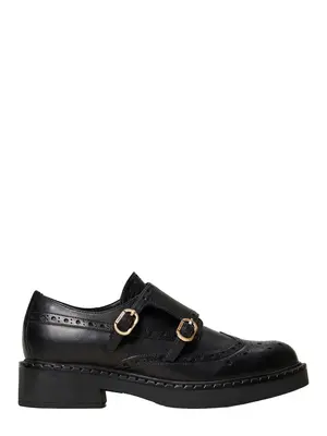 TWINSET Double-strap Leather Oxford Shoes - Black