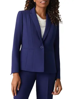 KASPER Stretch Crepe One-button Blazer - Kasper Navy