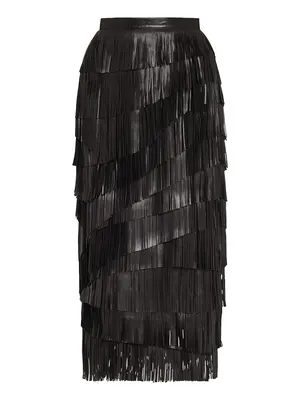 Ulla Johnson Therese Leather Fringe Midi Skirt - Noir
