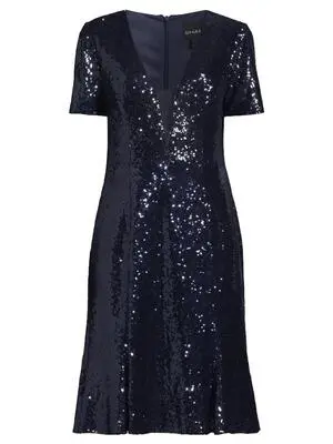 Shani Sequined Fit & Flare Midi-dress - Navy