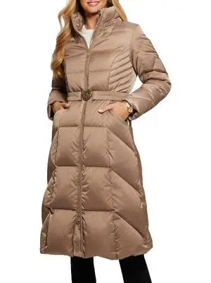 Guess Olga Down Puffer Coat With Removable Hood - Wet Sand