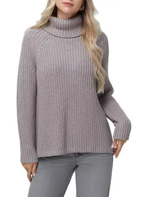 525 America 525 Stella Cotton Turtleneck Sweater Taupe Heather