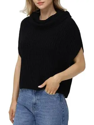 525 America 525 Cate Short Sleeve Cowl Neck Cotton Sweater Black