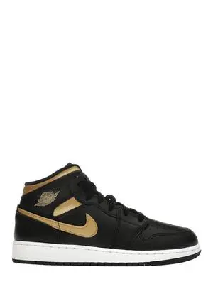 JORDAN Jordan 1 Mid Swoosh Sneakers Black/white/metallic Gold