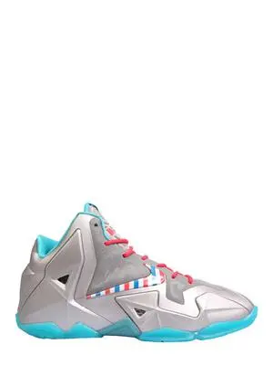 Nike Lebron 11 Barbershop Sneakers - Metallic Silver/white/turquoise Blue