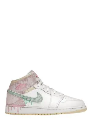 JORDAN 1 Mid Paint Drip Sneakers - White/green Glow/arctic Punch