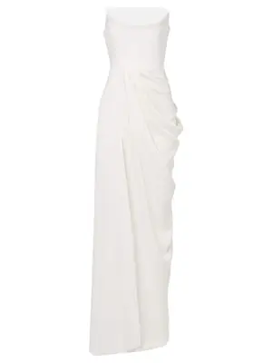 Alex Perry Bridal Draped Crêpe Bustier Gown - White