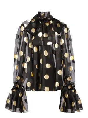 Dolce & Gabbana Polka-dot Silk Organza Jacquard Blouse - Black