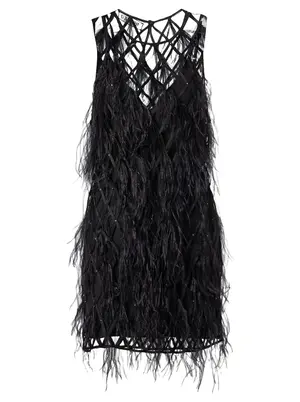 Attico Feather-trimmed Minidress - Black