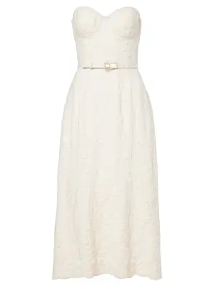 Elie Saab Embroidered Cady Midi Dress - White