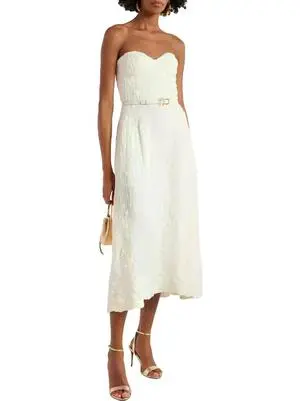 Elie Saab Embroidered Cady Midi Dress - White