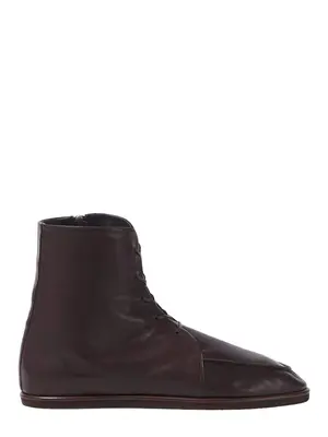 Auralee Leather Ankle Boots With Side Zip - Brown