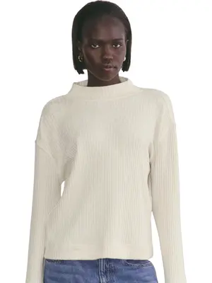 Everlane Cozy Rib Funnel-Neck Top Bone White