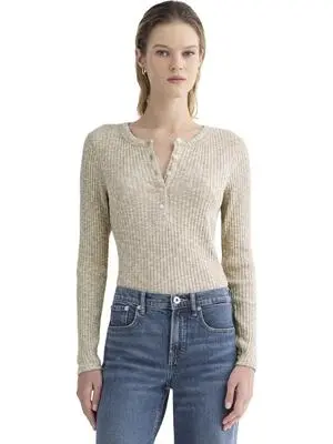 Everlane Cozy Rib Henley - Cornstalk / Bone Twist