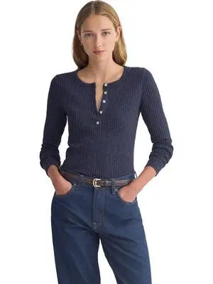 Everlane Cozy Rib Henley Top - Navy