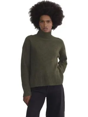 Everlane Honeycomb Funnel Neck Wool-Cashmere Sweater Heathered Army Green