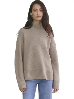 Everlane Honeycomb Funnel Neck Wool-Cashmere Sweater Oatmeal