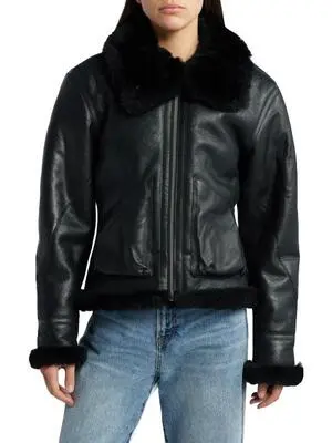 SCHOTT Schott NYC B-3 Genuine Shearling-Lined Leather Bomber Jacket