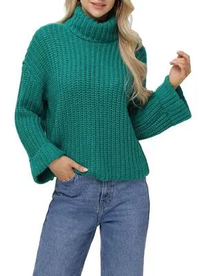 525 America 525 Vida Bell Sleeve Turtleneck Sweater Jewel Green