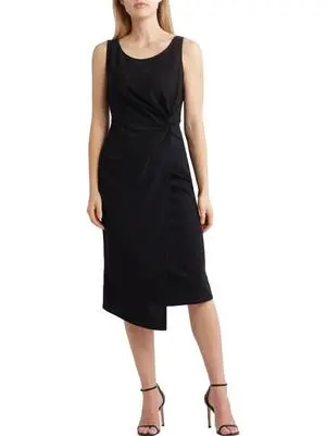 CONNECTED APPAREL Connected Apparel Side Knot Sleeveless Sheath Midi Dress Black