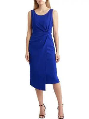 CONNECTED APPAREL Side Knot Sleeveless Sheath Midi Dress - Deep Cobalt