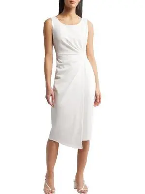 CONNECTED APPAREL Side Knot Sleeveless Sheath Midi Dress - Ivory