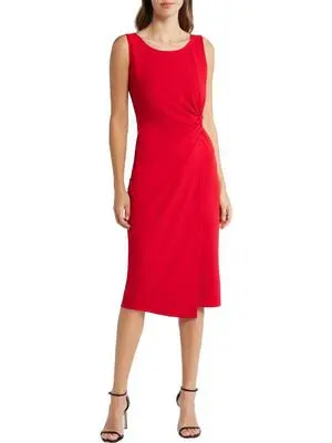 CONNECTED APPAREL Connected Apparel Side Knot Sleeveless Sheath Midi Dress Red