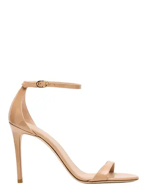STUART WEITZMAN Stuart Weitzman Nudist II Patent Ankle-Strap Sandals Adobe