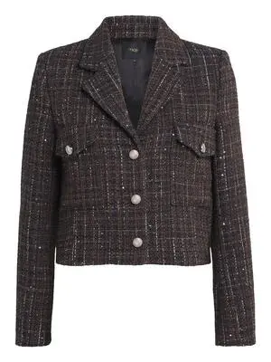 Maje Tweed Cropped Jacket - Brown