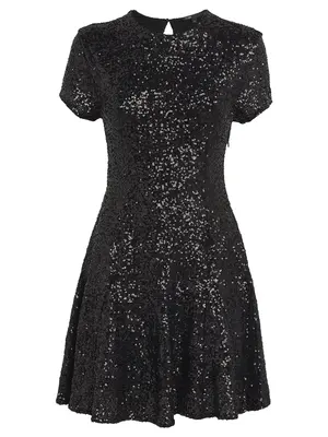Maje Sequinned Mini T-Shirt Dress Black