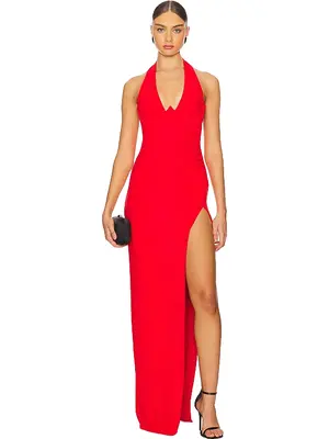 NOOKIE Cinema Halter Gown - Cherry