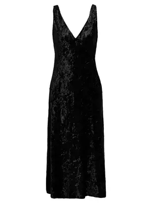 Vince Crushed Velvet Midi Slip Dress - Black
