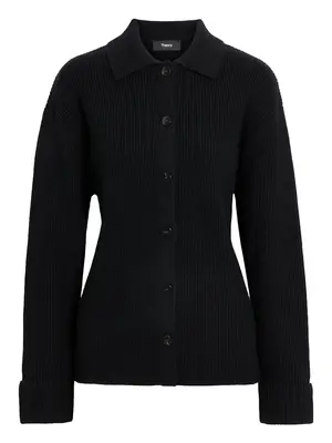 Theory Ribbed Merino Wool And Cashmere-blend Cardigan - Black