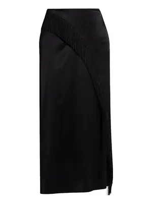 Vince Fringed Satin Midi Skirt - Black